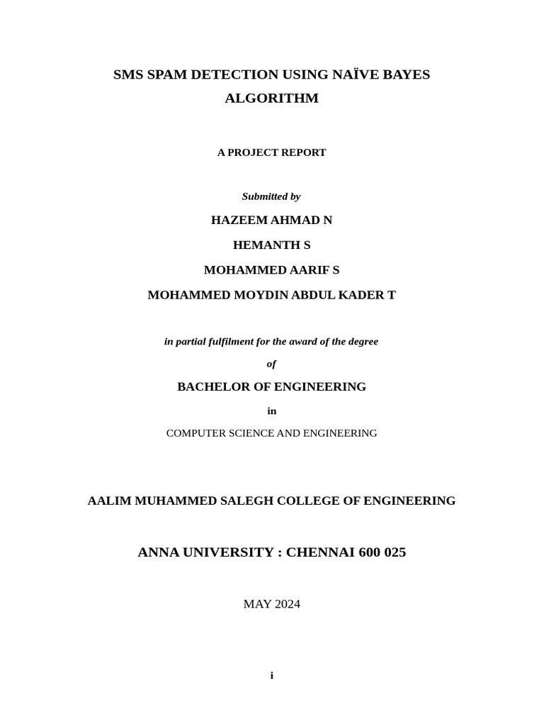 SMS Spam Detection Using Naïve Bayes Algorithm-5 | PDF | Applied Mathematics | Computing