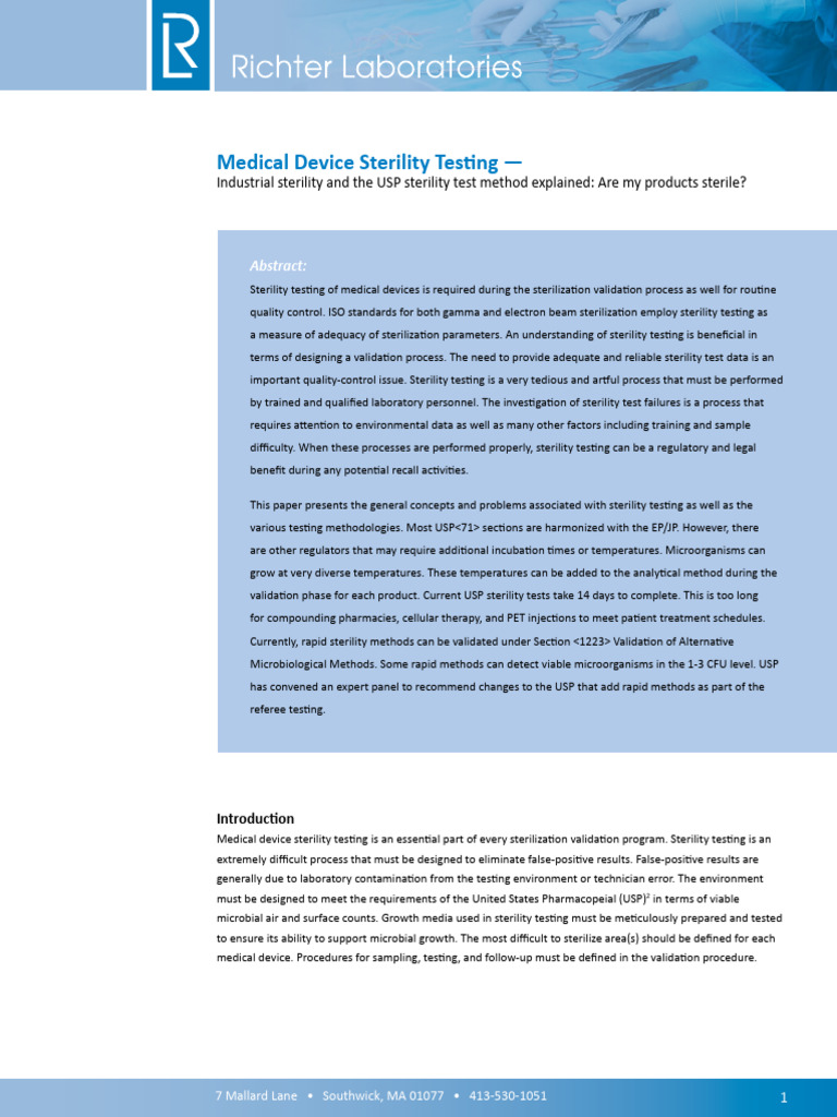 Medical Device Sterility Testing Guide | PDF | Sterilization ...