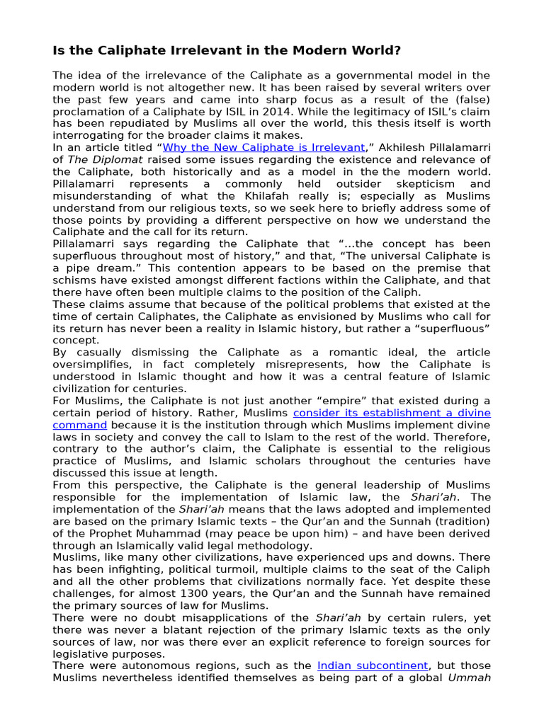 Relevance of the Caliphate Today | PDF | Sharia | Caliphate