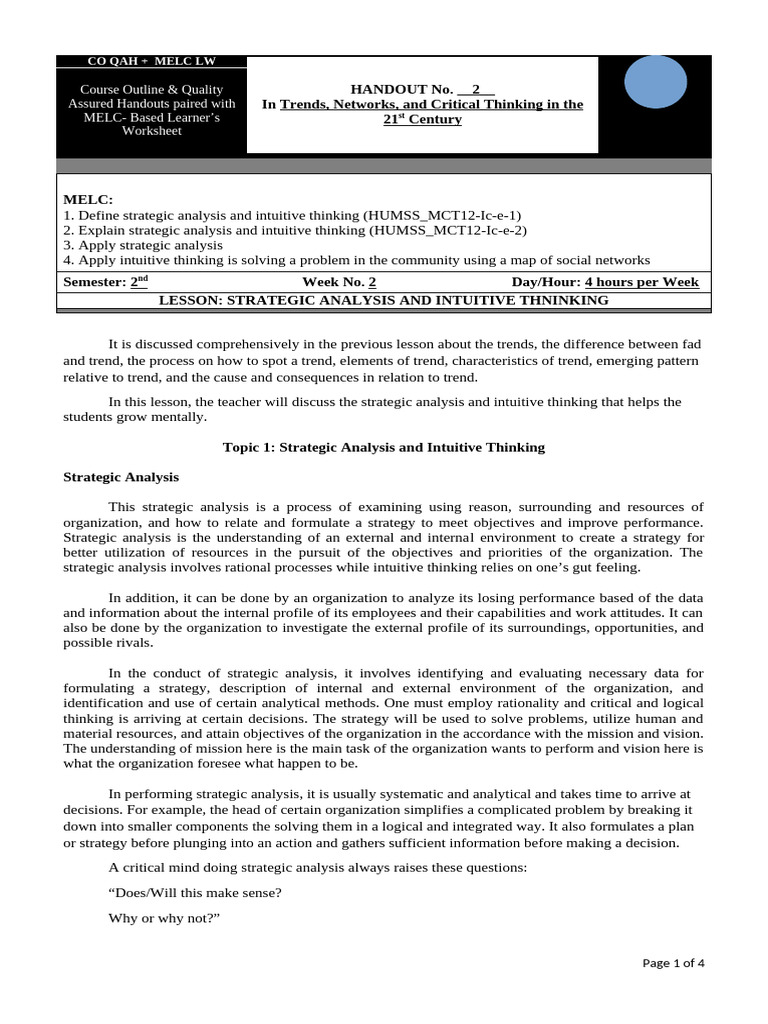 Strategic Analysis & Intuitive Thinking Guide | PDF | Thought | Rationality