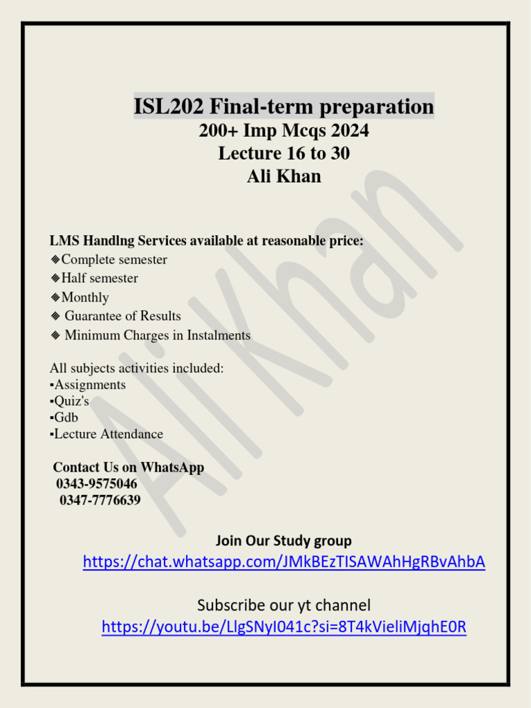 ISL202 Final Term MCQs Preparation | PDF