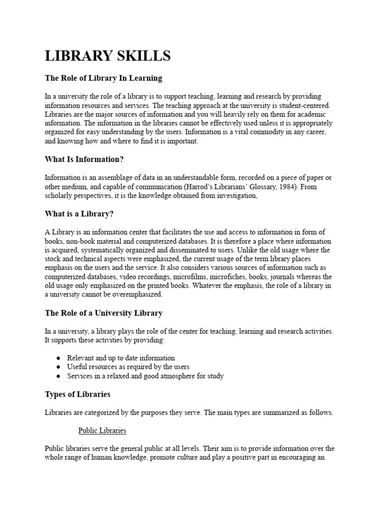LIBRARY SKILLS - Notes | PDF | Libraries | Books