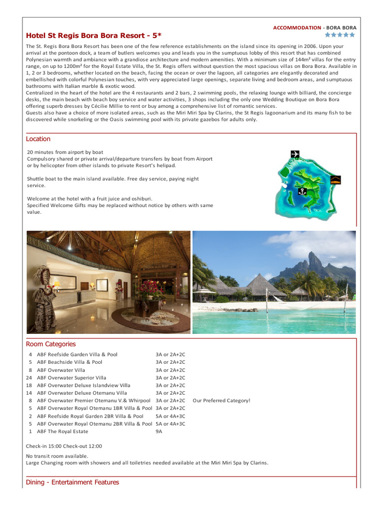 Bora Bora Resort Dining & Activities | PDF | Bedroom | Resort
