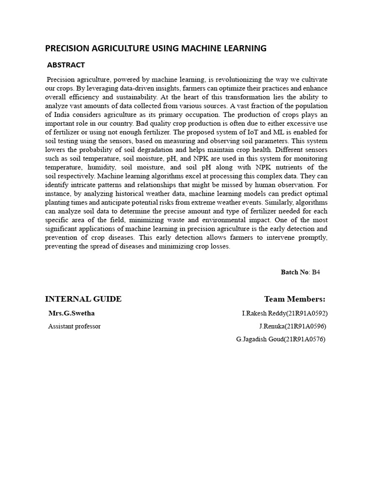 Precision Argiculture Using ML | PDF