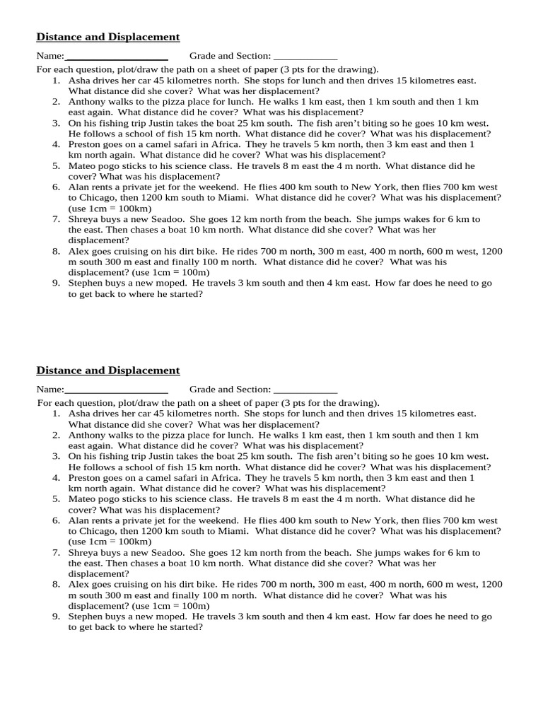 Distance and Displacement Exercises | PDF | Motorcycling | Vehicles