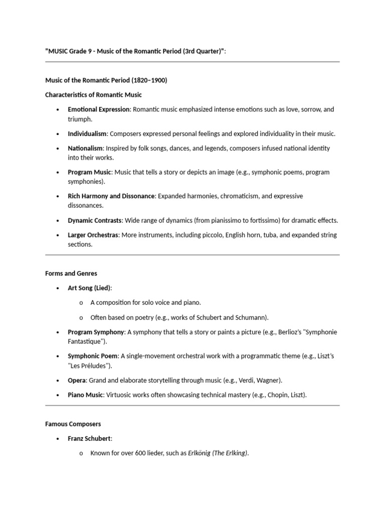 Music Grade 9 Week 2 | PDF | Romantic Music | Symphony