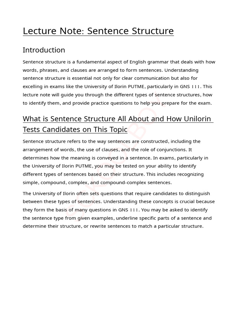 Sentence Structure (English Language) | PDF | Adverb | Clause