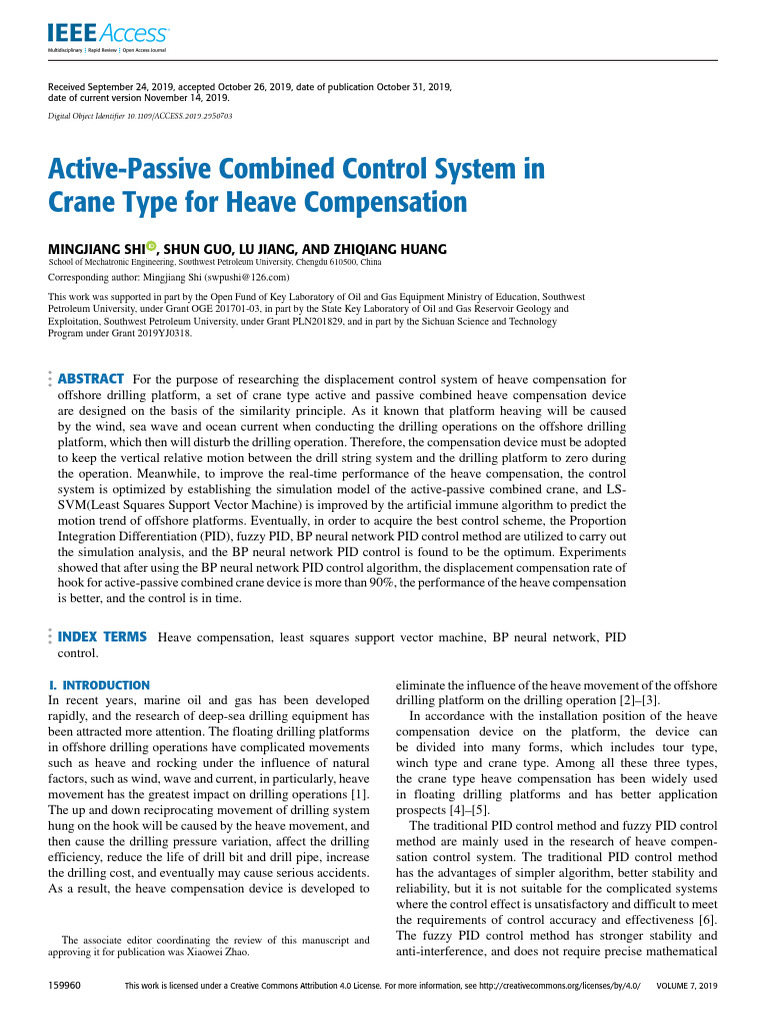 Active-Passive Combined Control System in Crane Type For Heave Compensation | PDF | Artificial ...