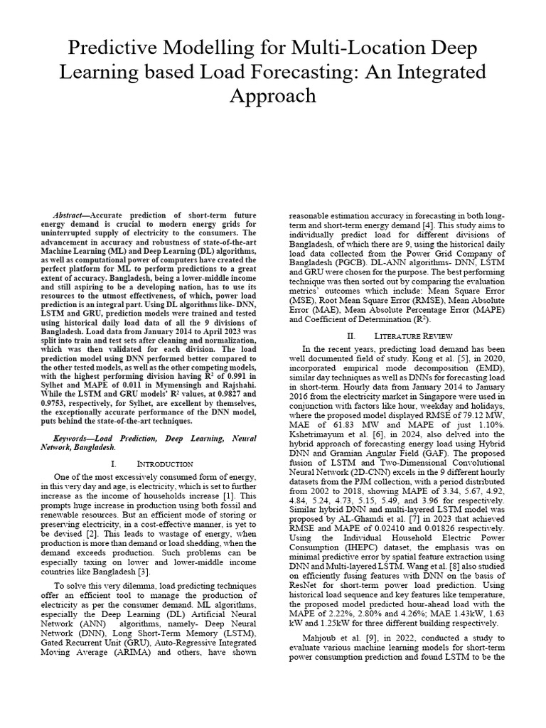 Predictive Modelling For Multi-Location Deep Learning Based Load ...