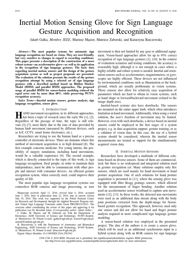 Inertial Glove for Sign Language Recognition | PDF | Accelerometer ...