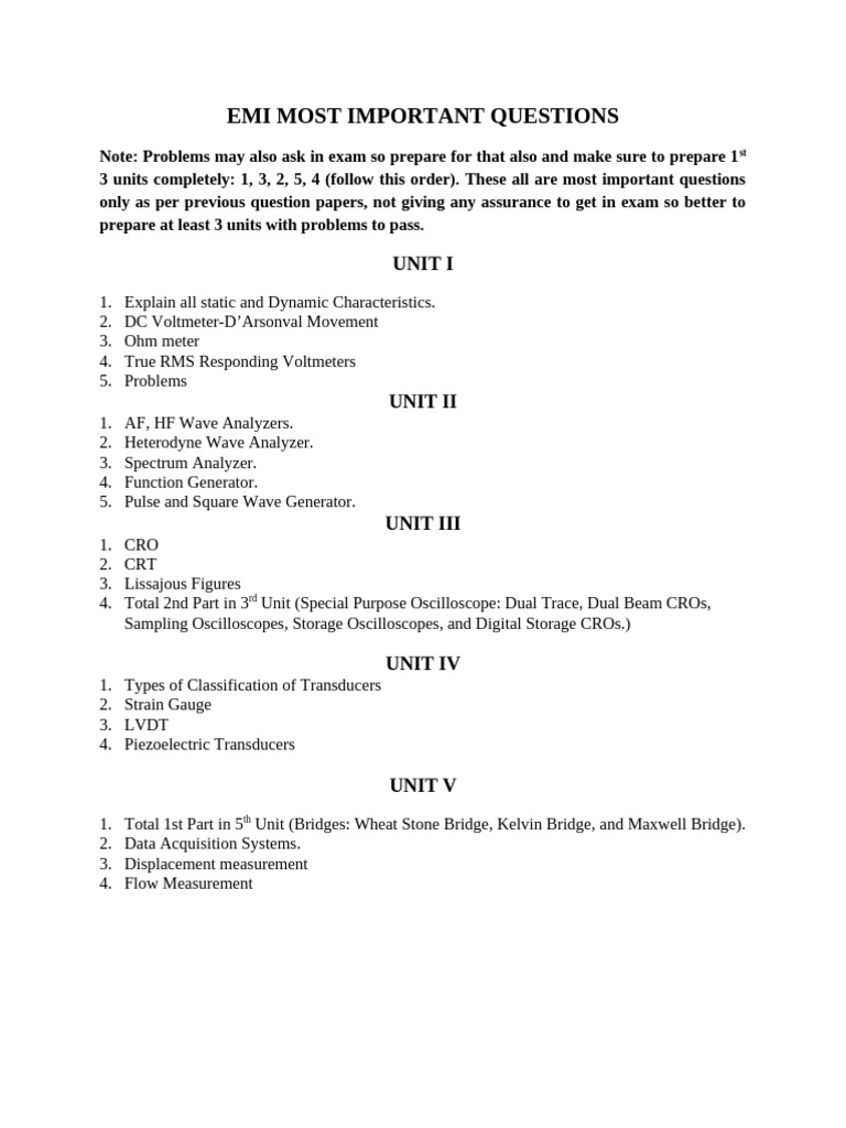 Emi Most Important Questions For Final Exam | PDF