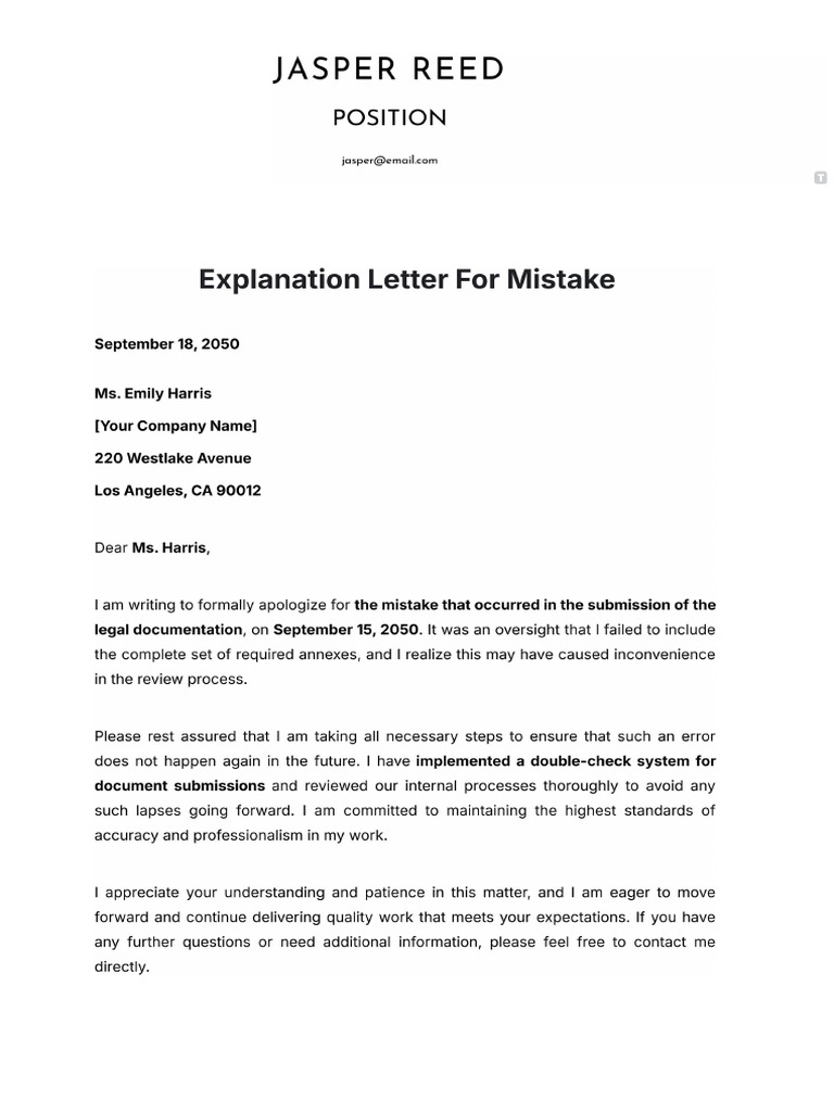 Free Explanation Letter For Mistake Template | PDF