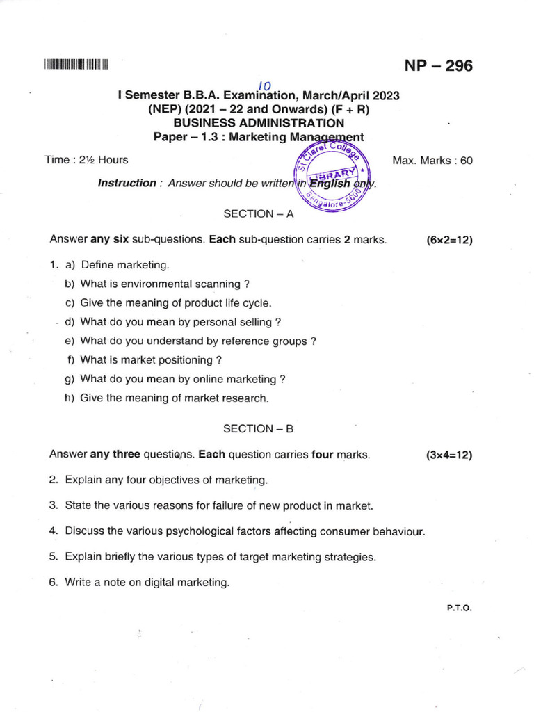 10 Paper 13 Marketing Management Mar April 2023 | PDF | Marketing ...