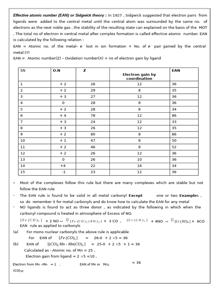 EAN and Valency in Coordination Compounds | PDF | Coordination Complex ...