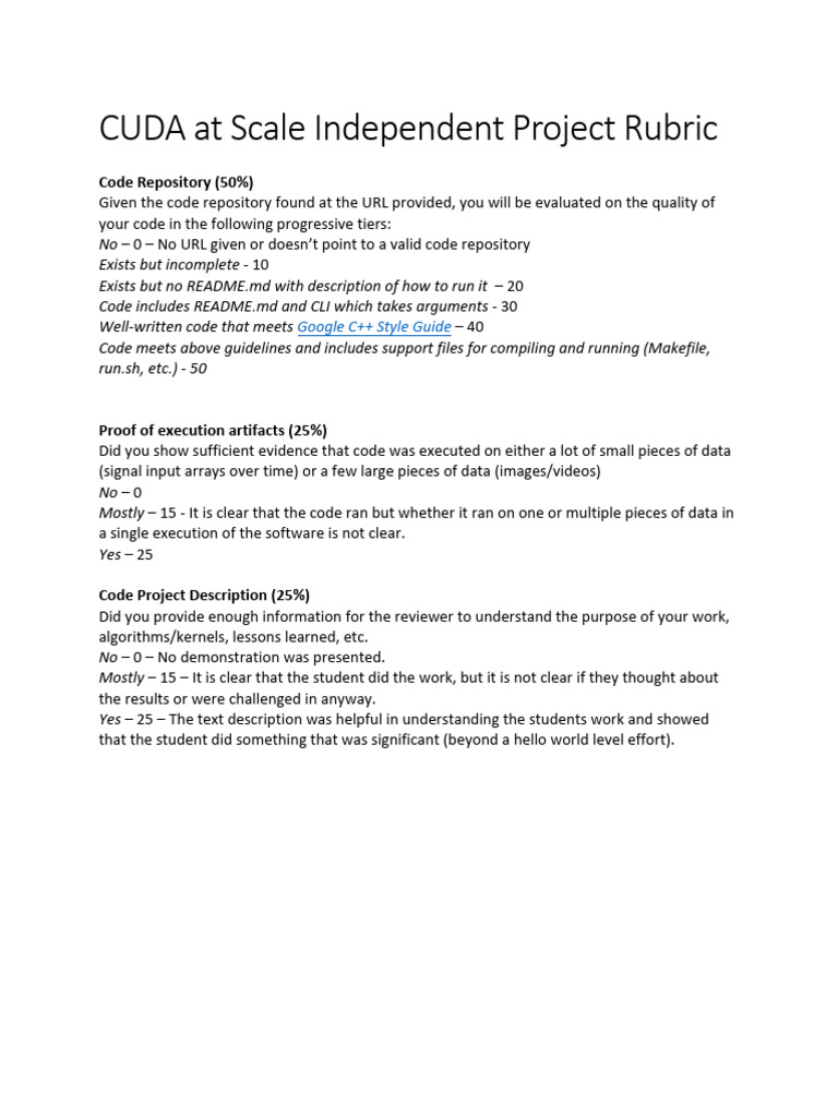 CUDA Project Evaluation Rubric | PDF