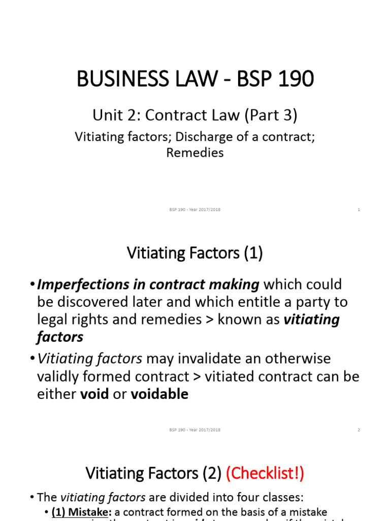 Contract Law: Vitiating Factors Explained | PDF | Misrepresentation ...