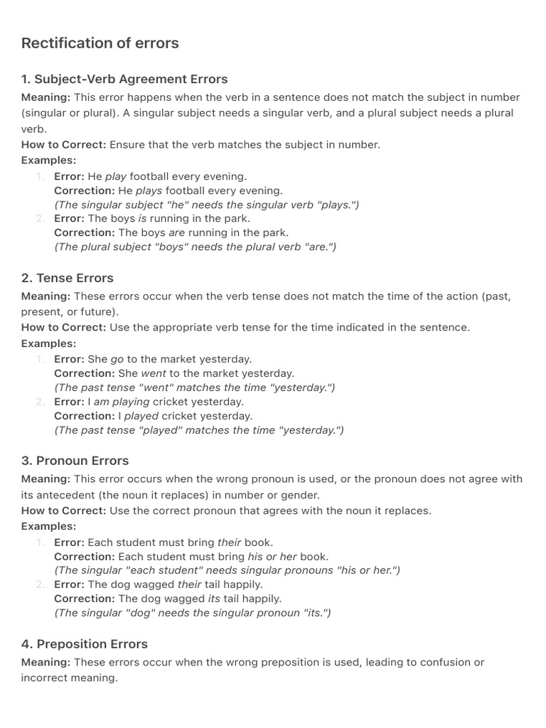 Common Grammar Error Corrections | PDF | Verb | Grammatical Number