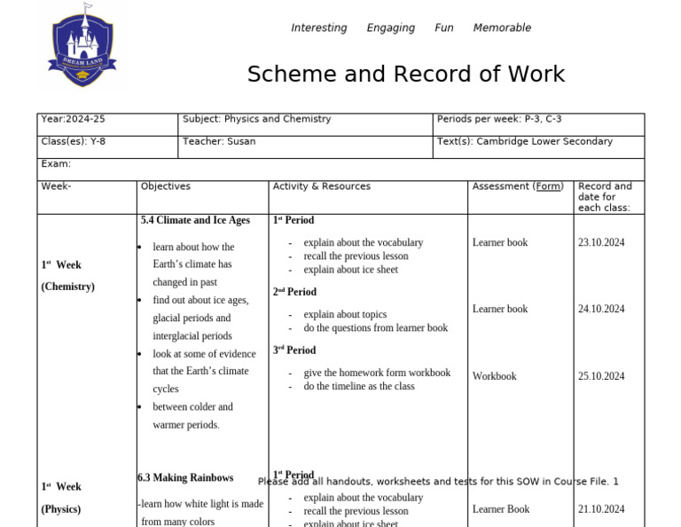 Y8 Physics & Chemistry SOW | PDF | Ice Age | Glaciology