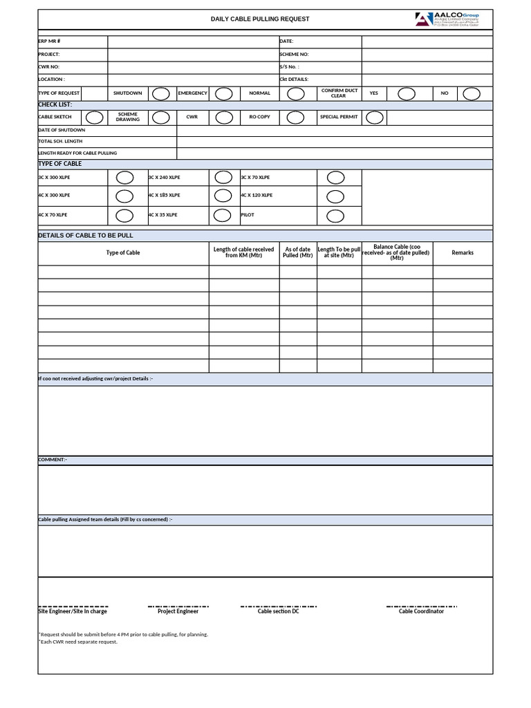 Cable Pulling Request Format-00 | PDF