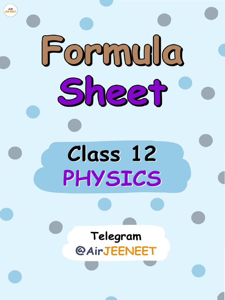 Formula Sheet Class 12 | PDF | Electric Field | Metrology