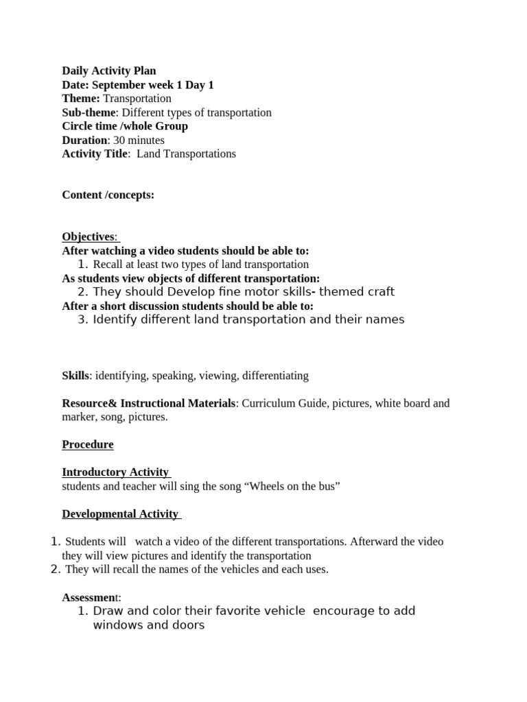 Land Transportation Lesson Plan | PDF