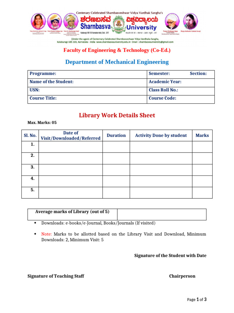 Library Work Details Sheet | PDF