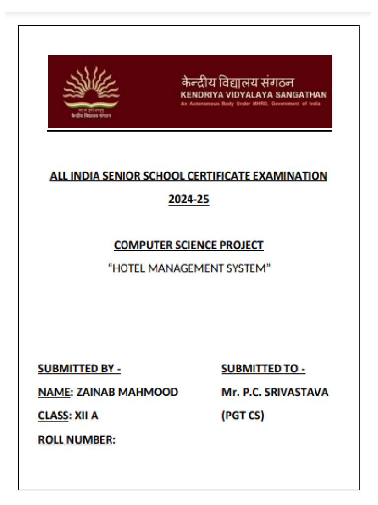 CS-PROJECT-2023-24 (1) (1) | PDF | Hotel | Point Of Sale
