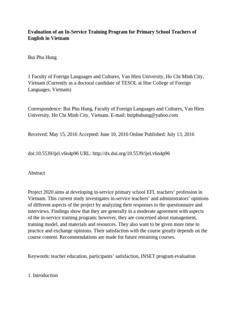 Evaluation of an Inservice training program for primary school teachers ...