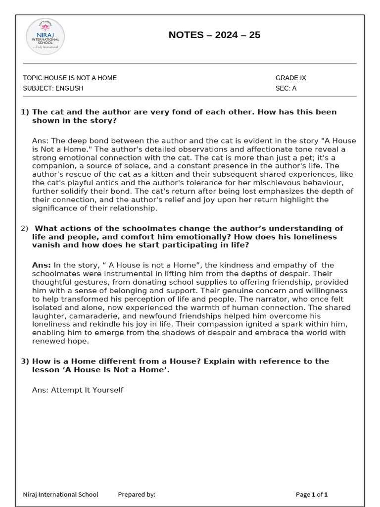 Understanding "A House is Not a Home" | PDF