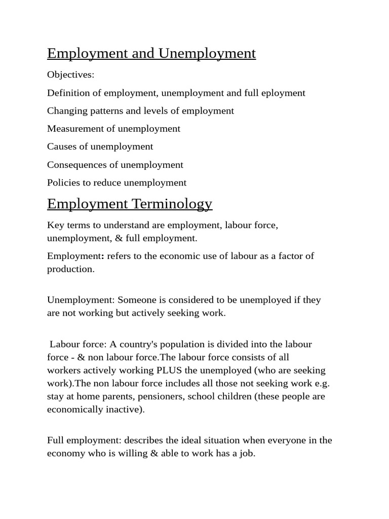 Employment and Unemployment (Revision) | PDF | Unemployment | Fiscal Policy