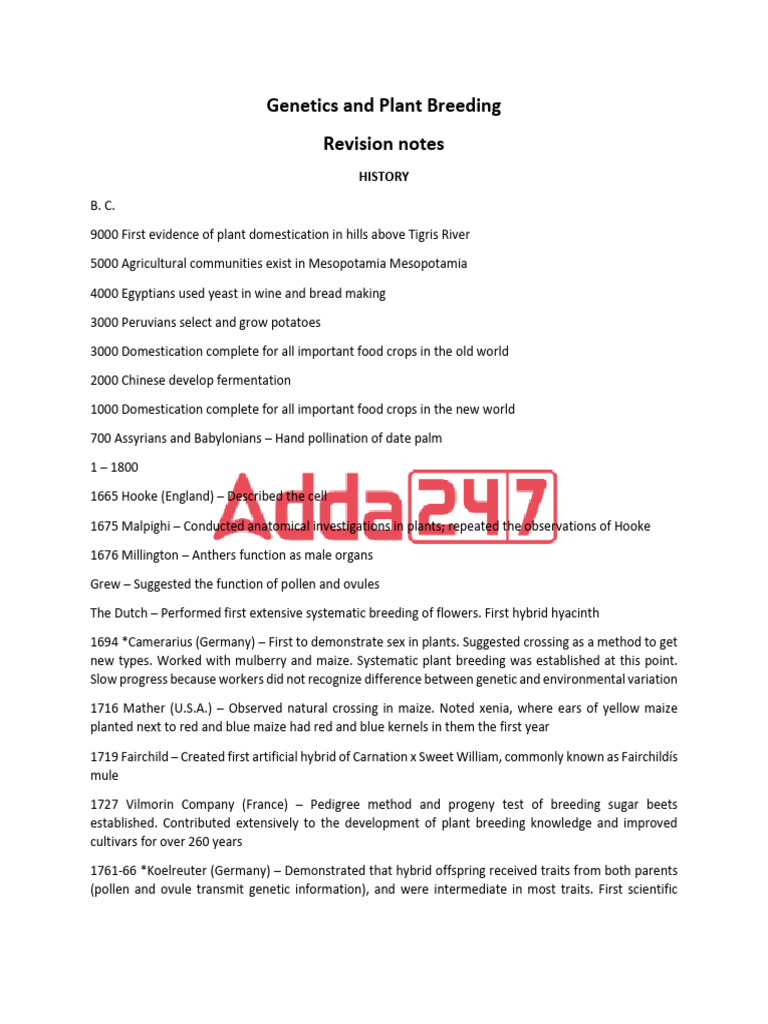 Plant Breeding History Highlights | PDF | Dominance (Genetics) | Meiosis