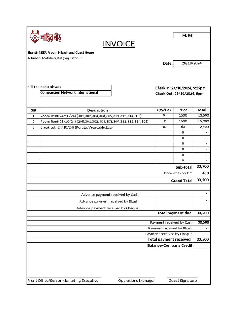 Invoice_Guest Bill ... | PDF | Payments | Cheque