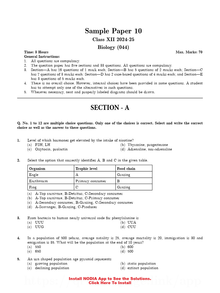 CBSE Class 12 Biology Sample Paper 10 | PDF | Operon | Gene