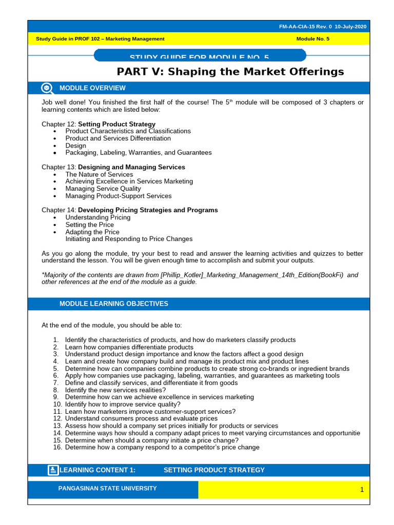 PROF 102 Study Guide Module 5 | PDF | Pricing | Toyota