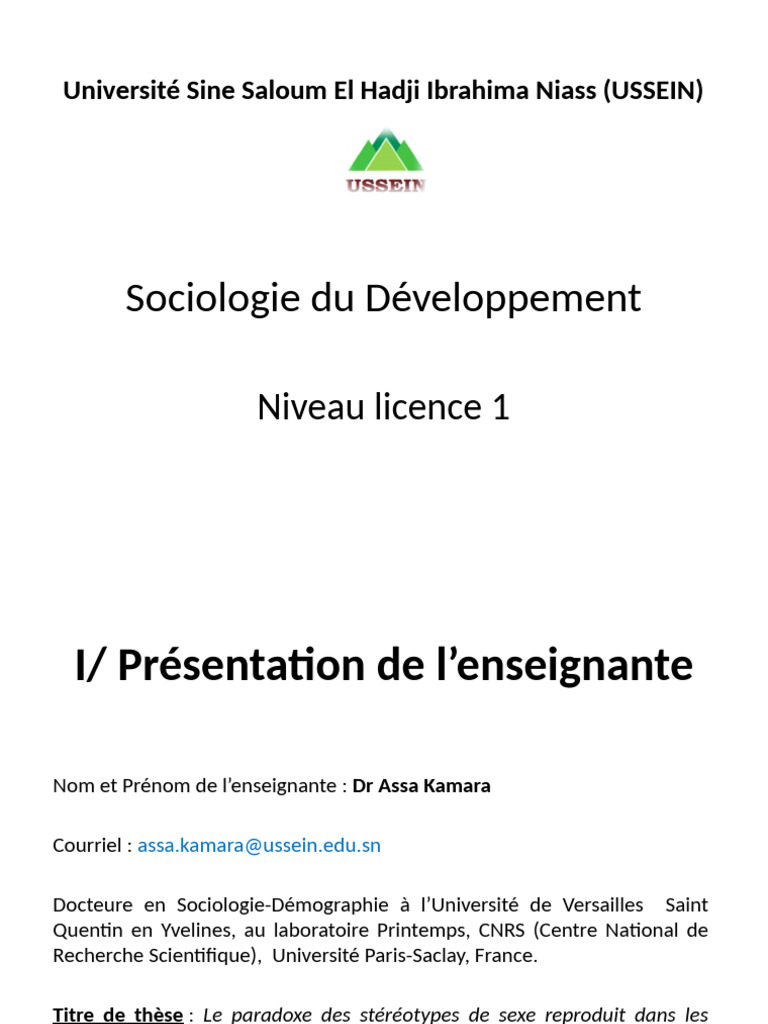 Présentation Cours Socio Dev Kaolack - PPTX Janv 2025 | PDF | Émile Durkheim | Holisme