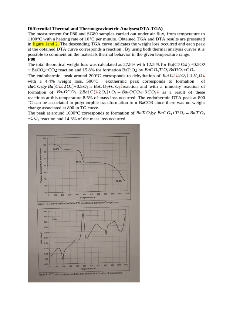 Report Example For-Differential Thermal and Thermogravimetric Analyses ...