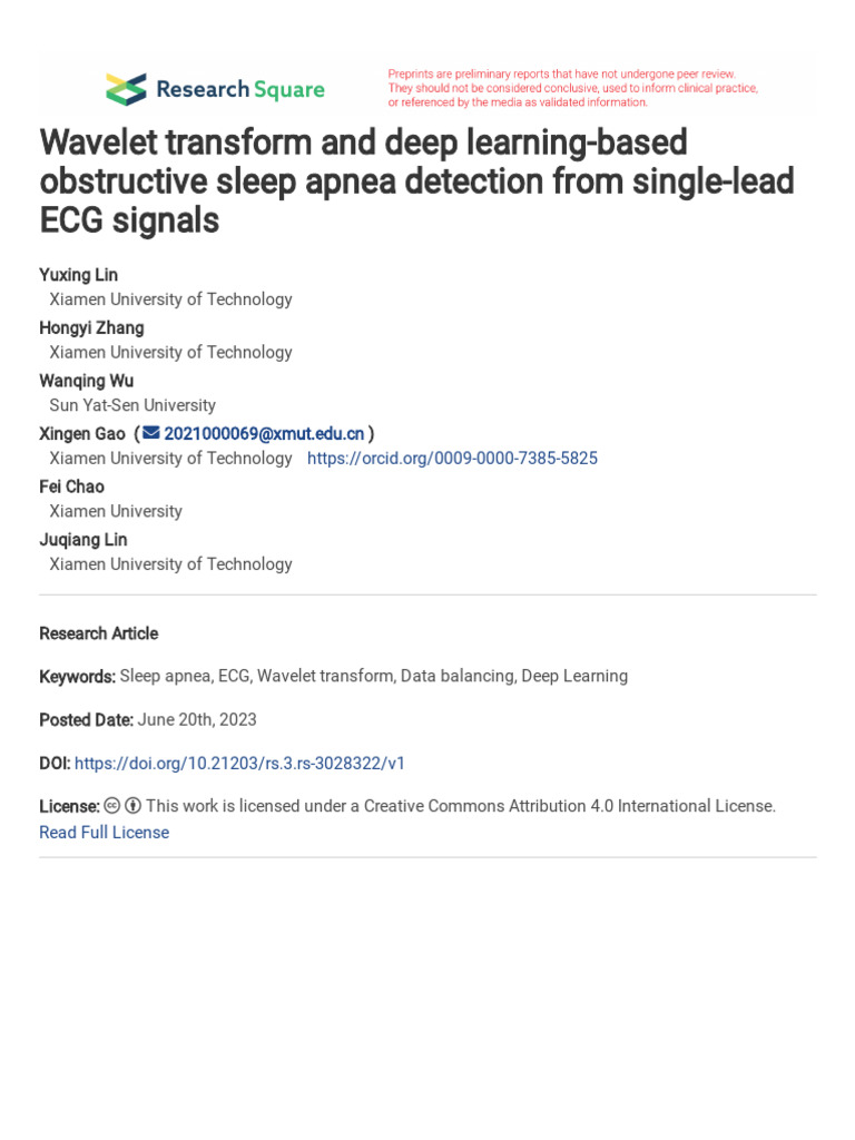 7.wavelet Transform and Deep Learning-Based Obstruct | PDF | Wavelet | Sleep Apnea