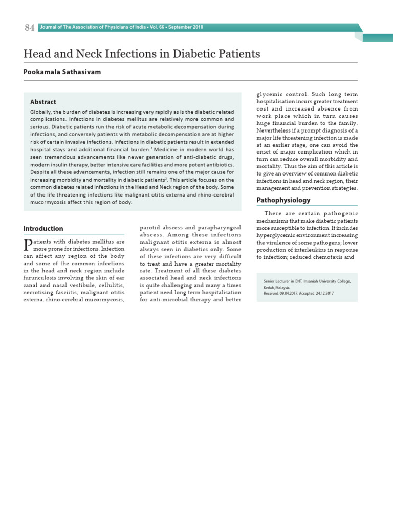 15 RA Head and Neck Infections in Diabetic | PDF | Diabetes | Infection