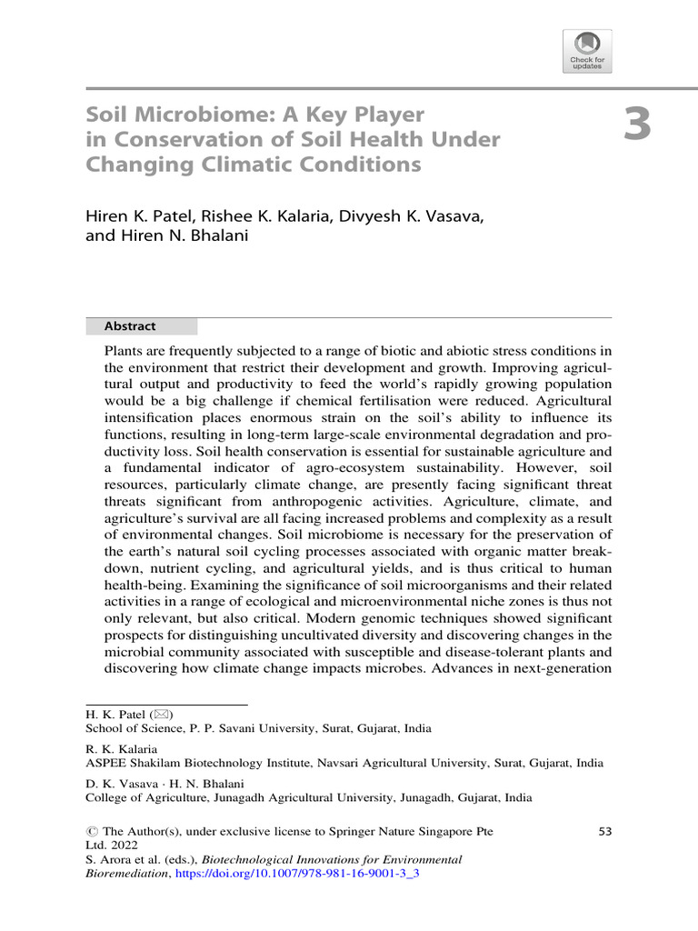 Soil Microbiome A Key Player in Conservation of Soil Health Under Changing Climatic Conditions ...