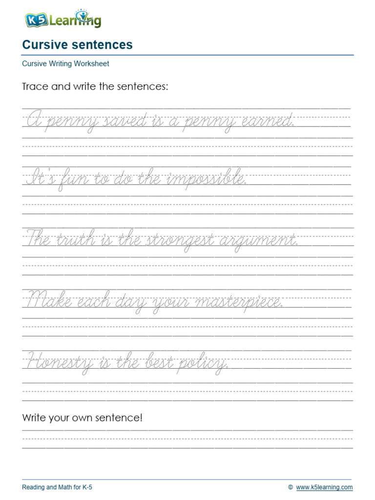 Handwriting Practice Sentences 1 Printable | PDF