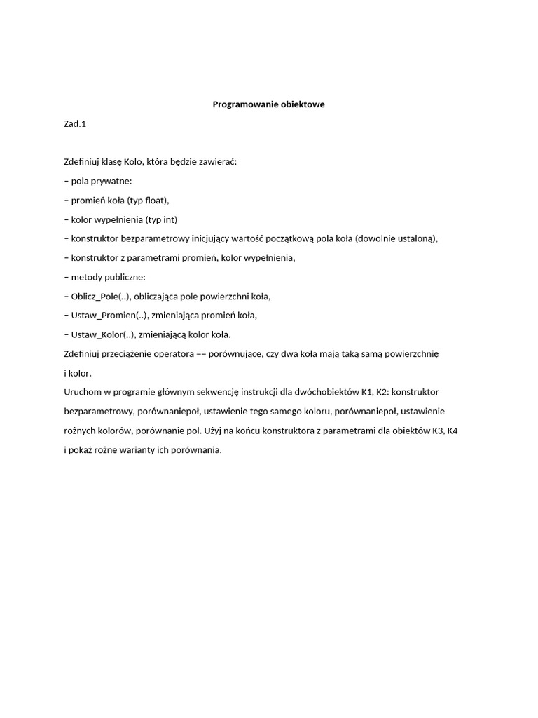 Programowanie Obiektowe Kolo | PDF