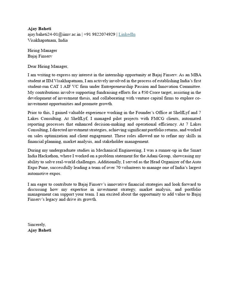 Ajay Baheti Cover Letter | PDF