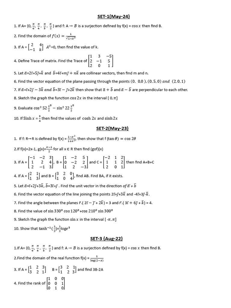 1A May 2 marks sets | PDF | Function (Mathematics) | Matrix (Mathematics)