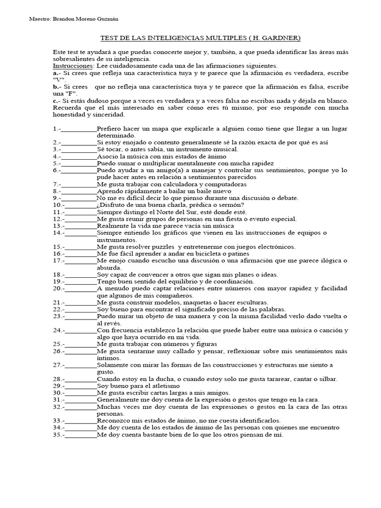 Test de Inteligencias Múltiples de Gardner | PDF | Inteligencia ...