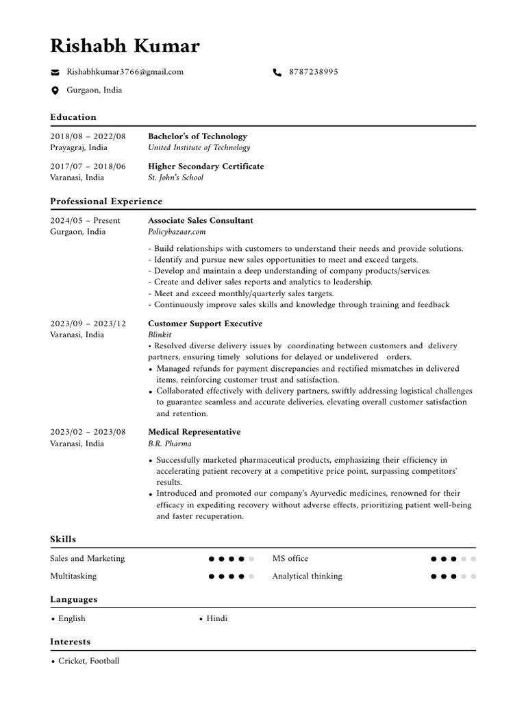 Rishabh Kumar 2 Resume 20240708 | PDF | Health Care