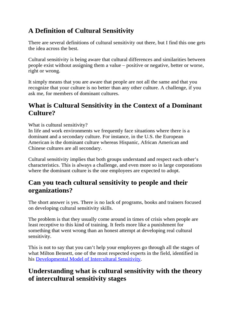 cultural sensitivity | PDF | Communication | Psychological Concepts