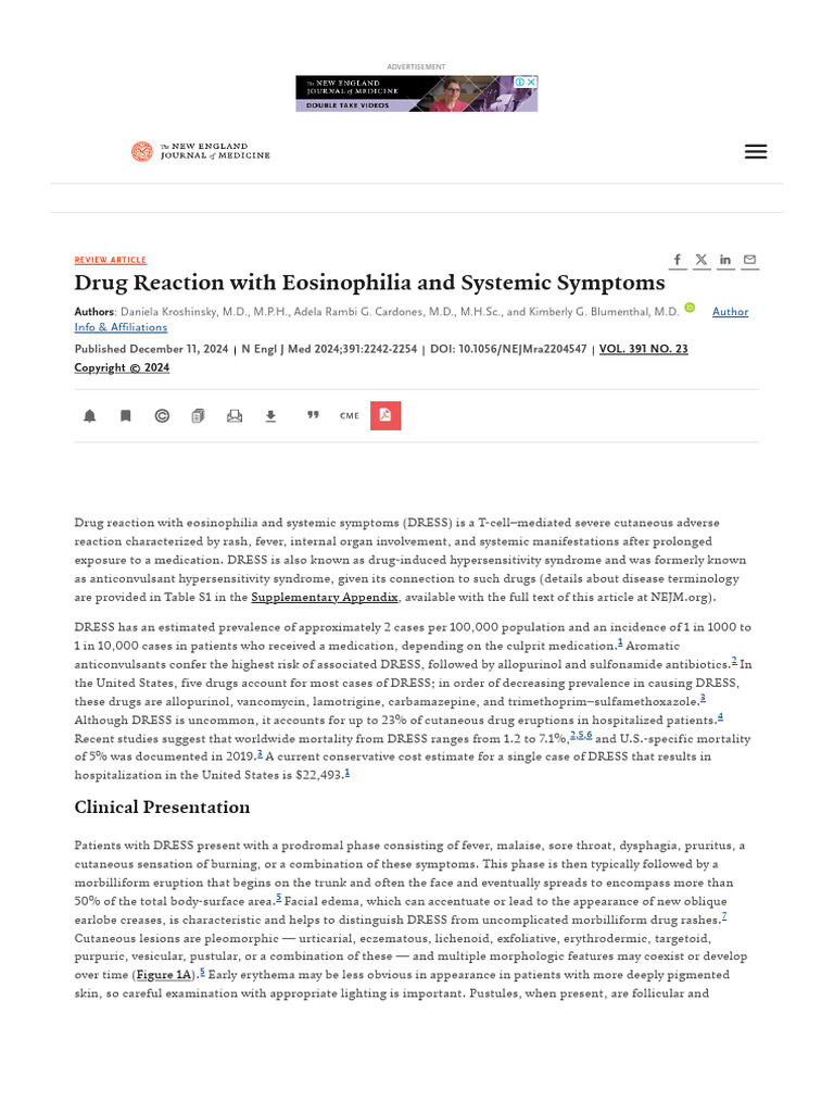 Drug Reaction With Eosinophilia and Systemic Symptoms - New England ...