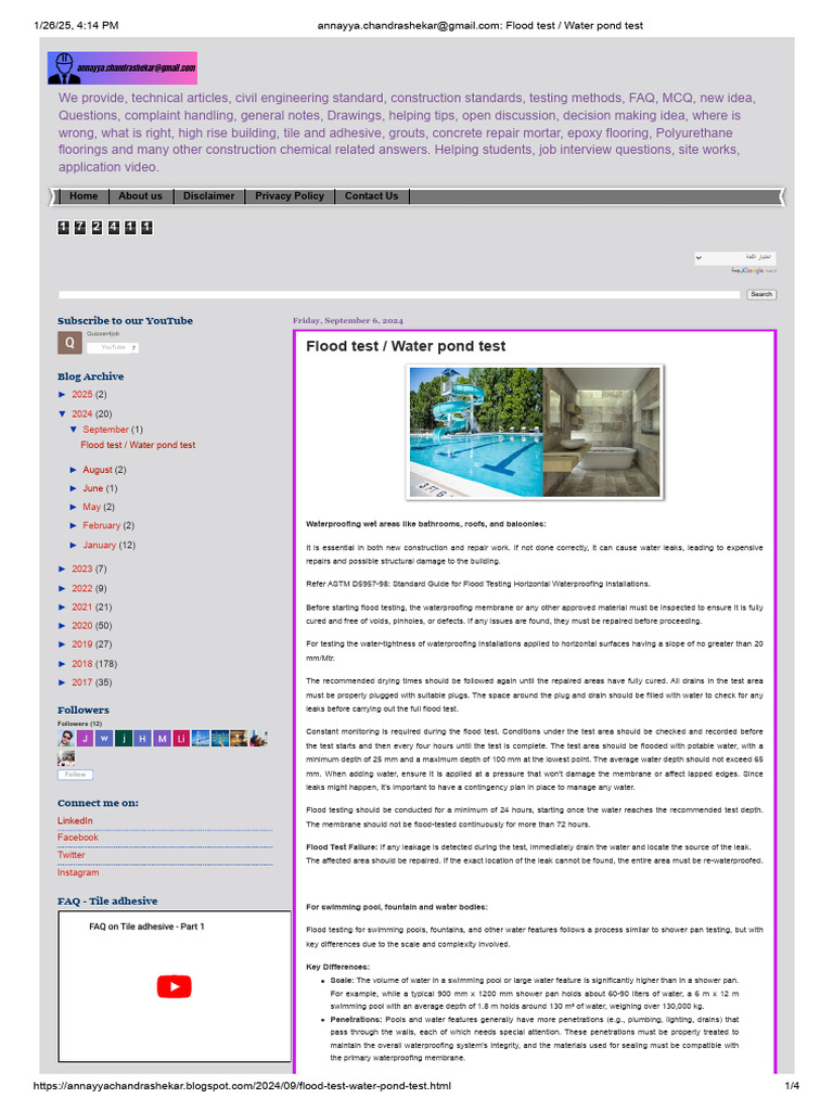 Flood Test Water Pond Test | PDF | Leak | Water