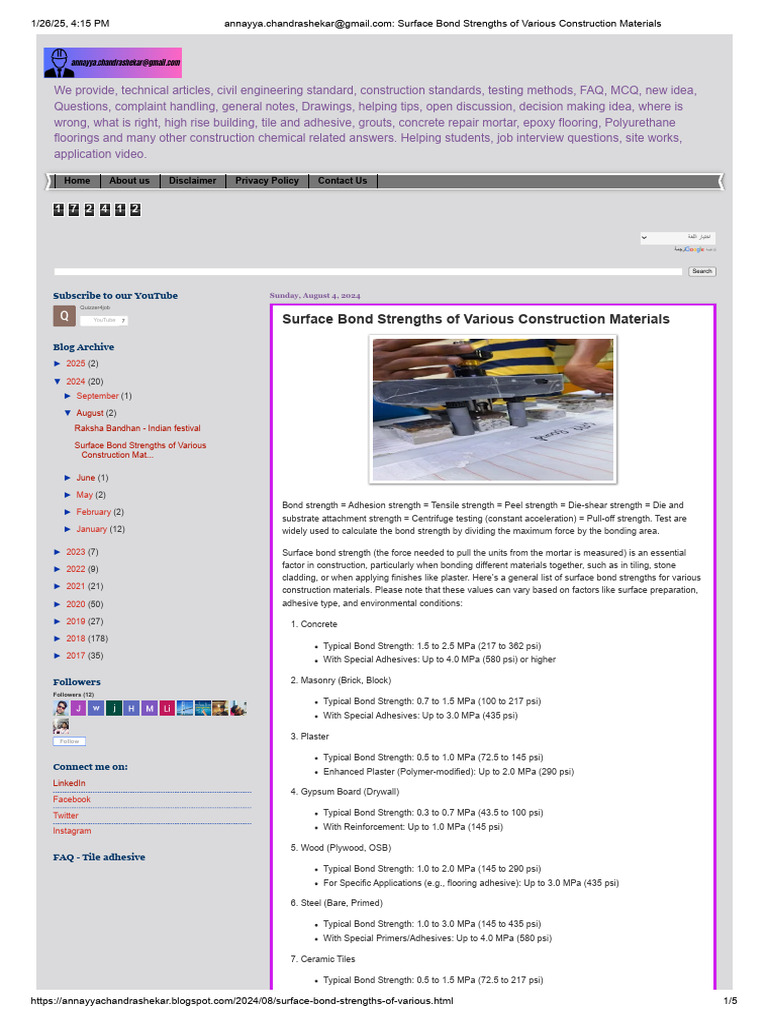 Surface Bond Strengths Guide | PDF | Drywall | Adhesive