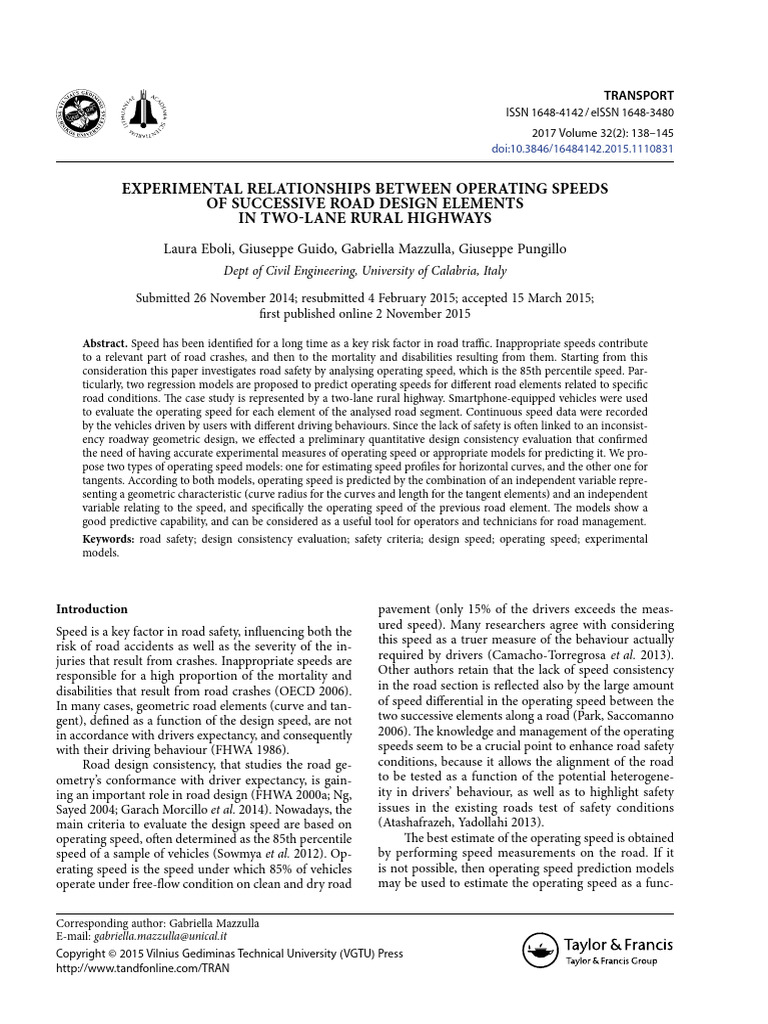 Experimental Relationships Between Operating Speeds of Successive Road ...